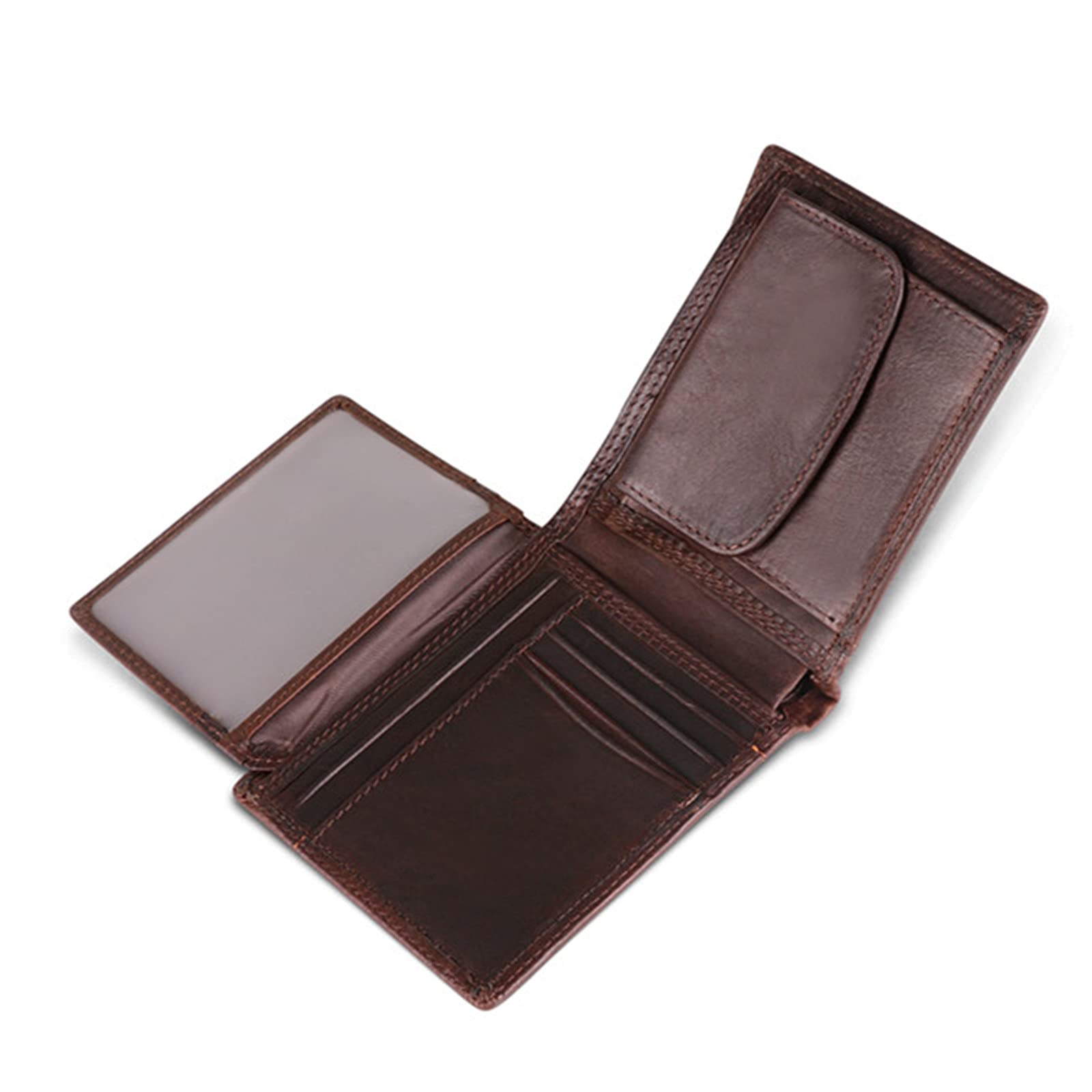 Leather Wallets for Men Men's Wallets Card Cases Money Organizers RFID Blocking Wallet Card Case with ID Window Brown 11x9x1cm