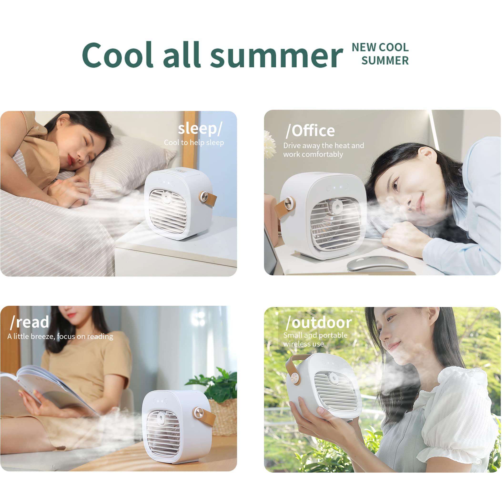 Portable Air Conditioner,6000mAh Mini Air Conditioner Fan,USB Rechargeable Personal Air Conditioner,3 Speed Quiet Air Cooler for Desktop、Office、Bedroom,study、Travel & Indoor/Outdoor Activities.(White)