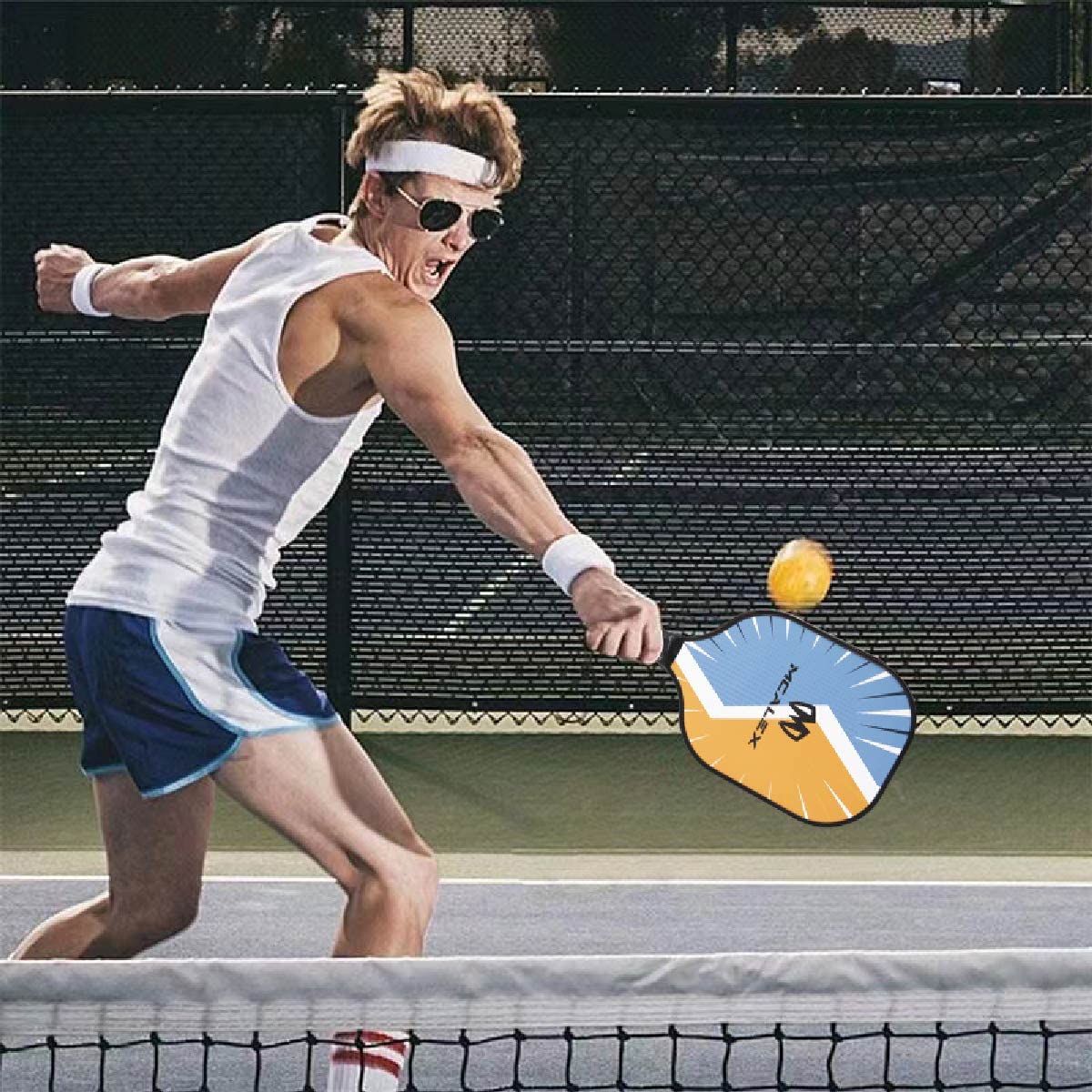 MCALEX Graphite Pickleball Paddles, Graphite Carbon Fiber Surface with Cushion Comfort Grip Easy to Hold, 8.2 Ounces, for Indoor and Outdoor (Orange/Blue)