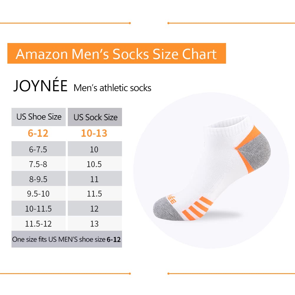 JOYNÉE Mens Low Cut Casual Socks 6 Pack Men Comfort Cushioning Ankle Athletic Socks, White, Size 10-13