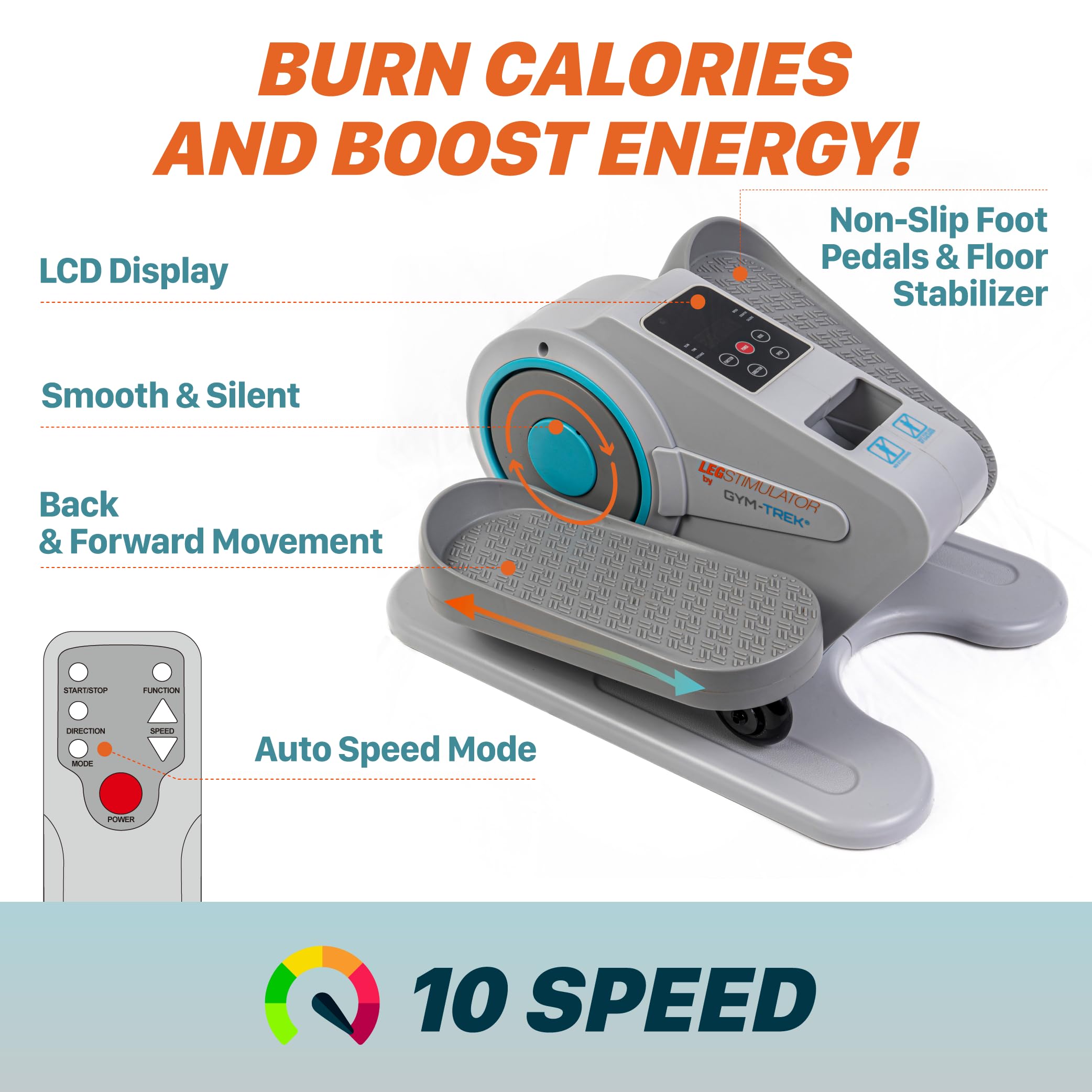 LegStimulator Seated Under Desk Elliptical Electric Machine w Remote Control Portable Trainer Pedal Exerciser LCD Monitor Compact Trainer for Home & Office Gym