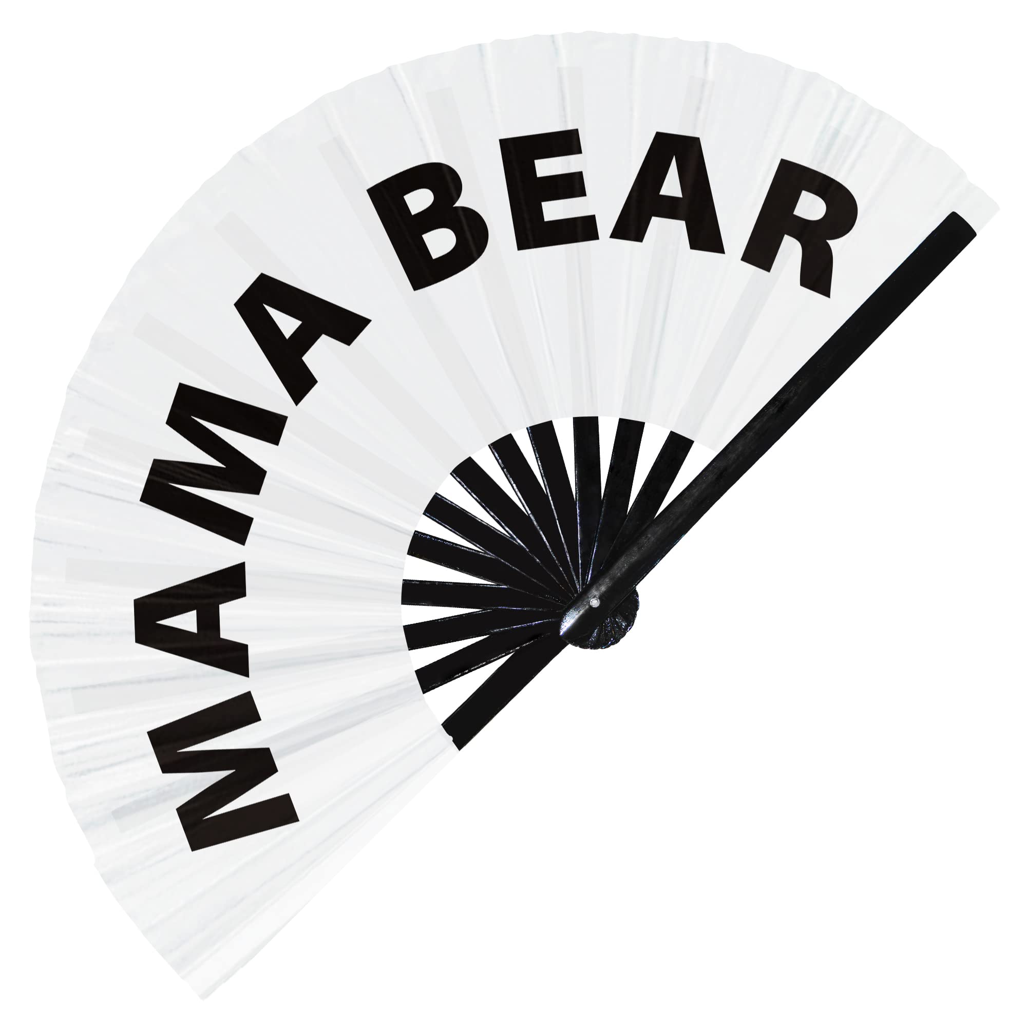 Mama Bear hand fan foldable bamboo circuit hand fan funny gag slang words expressions statement gifts Festival accessories Rave handheld Circuit event fan Clack fans (White)