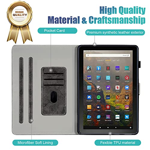 Kindle Fire HD 10 & HD 10 Plus Case(11th Generation,2021 Model Release),Auto Sleep/Wake Multi-Angle Stand Folio Cover for Amazon Tablet with Pocket/Card Slots,Grey