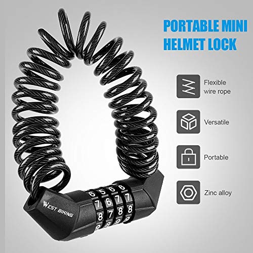 MengK Portable Bicycle Helmet Lock Mini Burglar Padlock Anti-Theft Helmet Lock for MTB Bicycle Motorcycle Electric Scooter Coded Lock Password Combination Lock