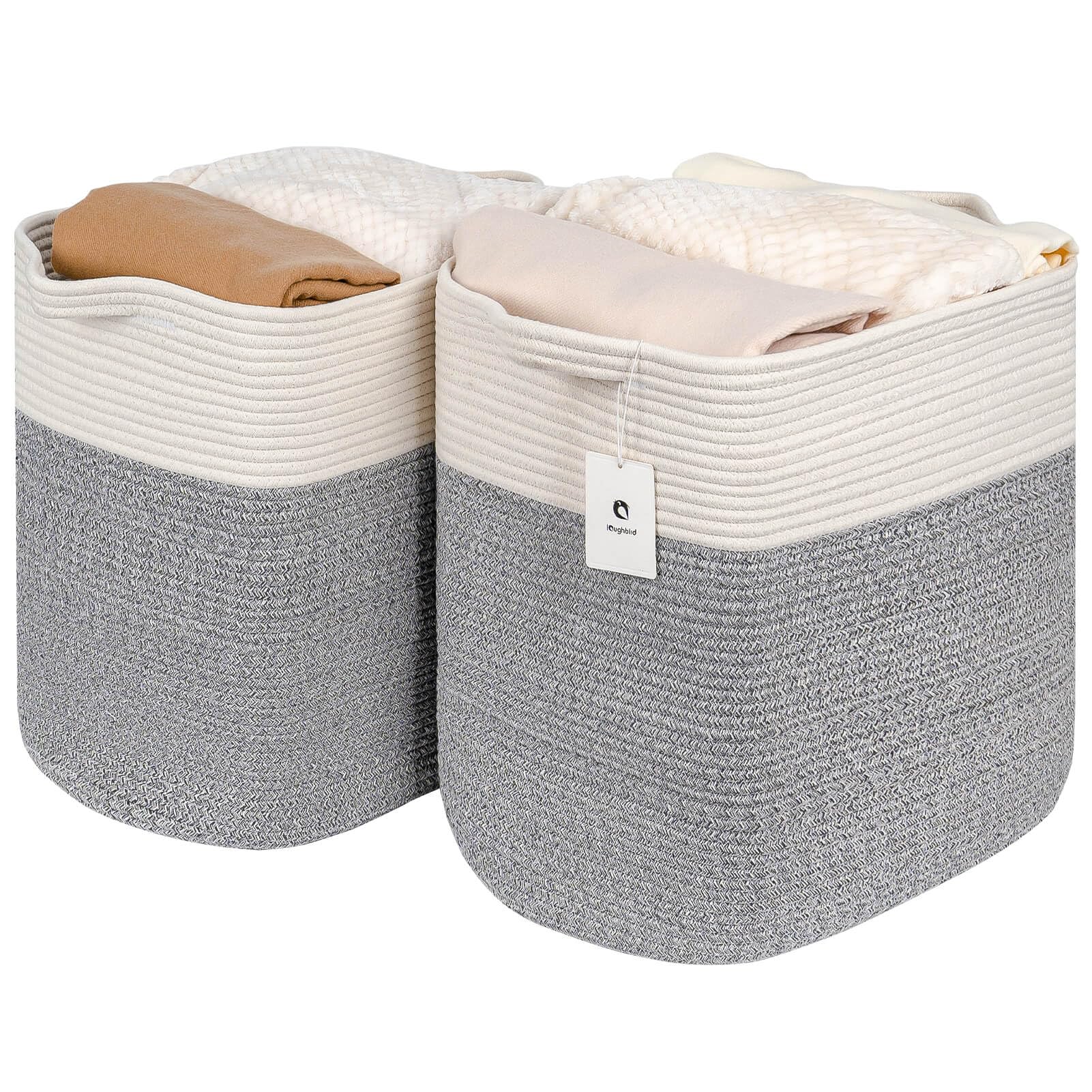 Laughbird Tall Storage Bins Rectangle Basket Cotton Extra Large Toy Storage Hamper Rectangular with Handles,Decorative Blanket Laundry Basket for Living room,Dog Baskets Large Basket for Toys 2 pack