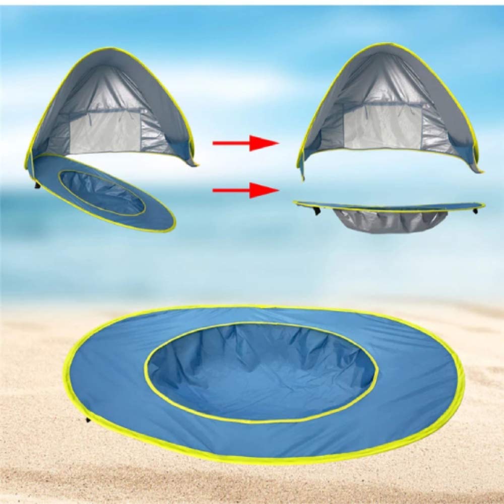 KOXUIUF Baby Beach Tent with Built-in Pool Ultralight Automatic Pop Up Tent UPF 50+ Beach Shade UV Protection Sun Shelters with Carry Bag.