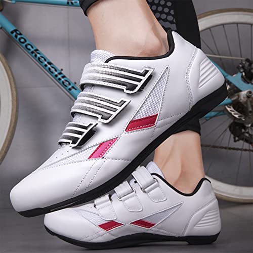 Men's Cycling Shoes Breathable Road Bikes Shoes Lightweight with Look Delta Cleat Compatible with Peloton,White,8