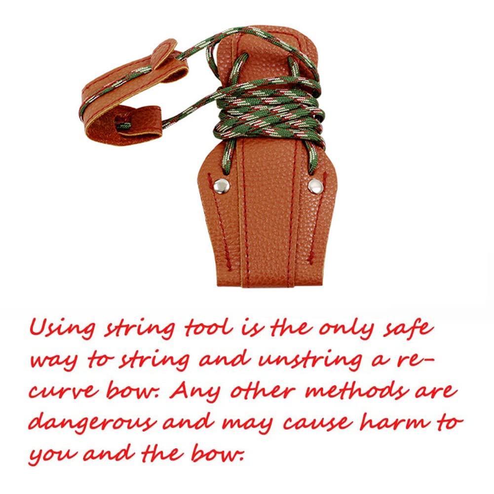 LWANO Archery Recurve Bow Stringer Tool for Recurve Bow and Longbow Accessories(Nylon Rope & Leather) (Brown)