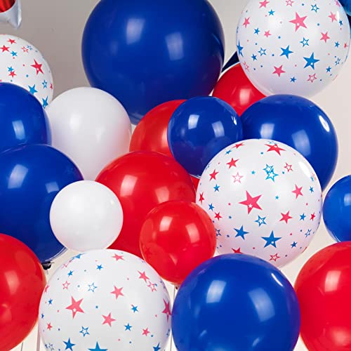 kozee Red White and Blue Patriotic balloon garland arch kit 136pcs with starburst star print balloons for july 4 Memorial day decorations