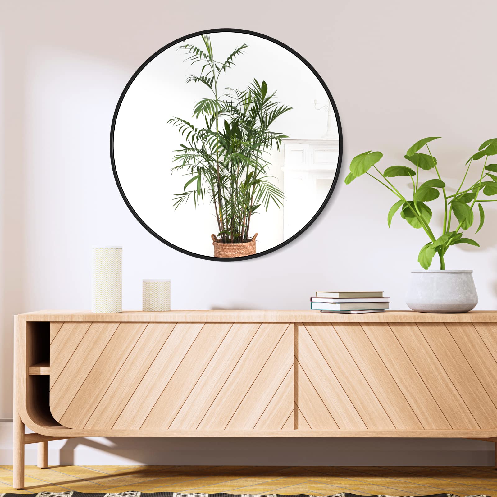 NUTTUTO Round Mirror 24 inch, Black Circle Mirror, Large Wall Mirror, Round Bathroom Mirror, Wall-Mounted Circle Mirror for Vanity, Living Room, Bedroom, Bathroom, Entryway, Hallway