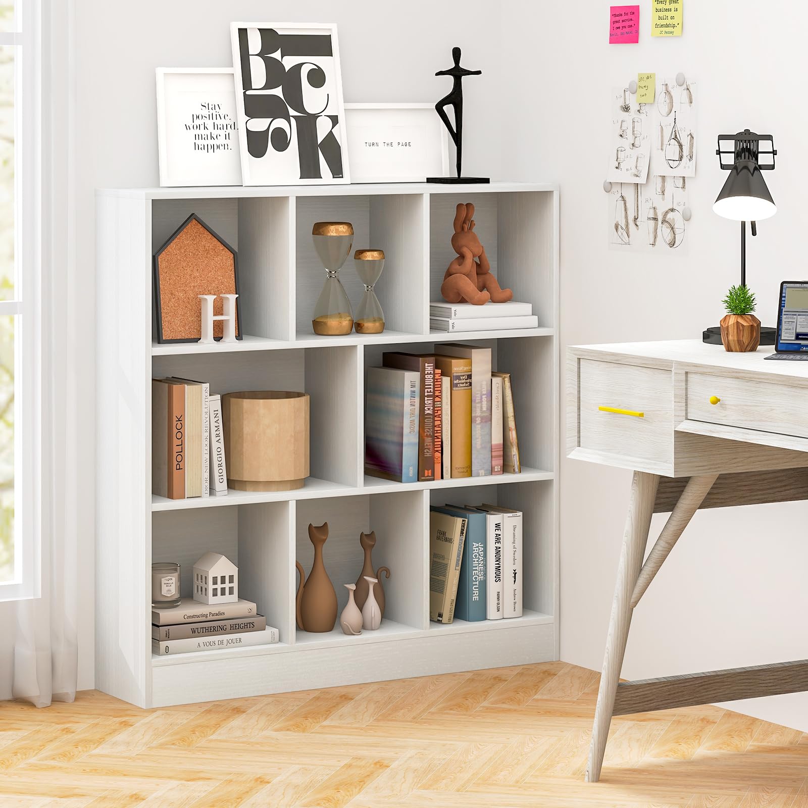 Tangkula 8-Cube Bookshelf, 39.5βL Floor Bookcase with 2 Anti-Tipping Kits, Freestanding Storage Organizer, 4-Tier Display Shelf for Home, Office & Dorms, Natural/White (White, 8-Cube)