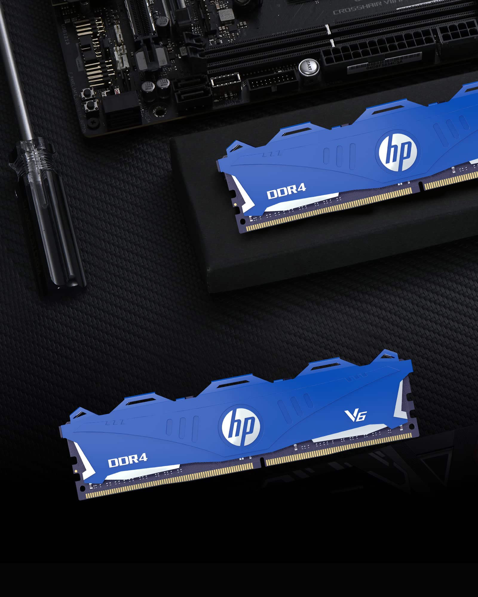 HP V6 RAM 16GB Kit (8GBx2) DDR4 3200MHz CL16 1.35V Desktop Computer Gaming Memory, Black - 7TE41AA#ABC