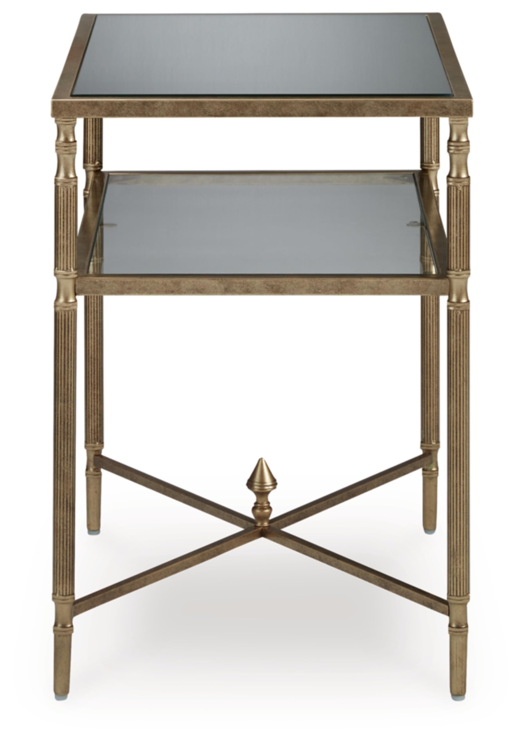 Signature Design by Ashley Cloverty Industrial Mirror-Tabletop End Table with Round Legs and Glass Shelf, Metallic