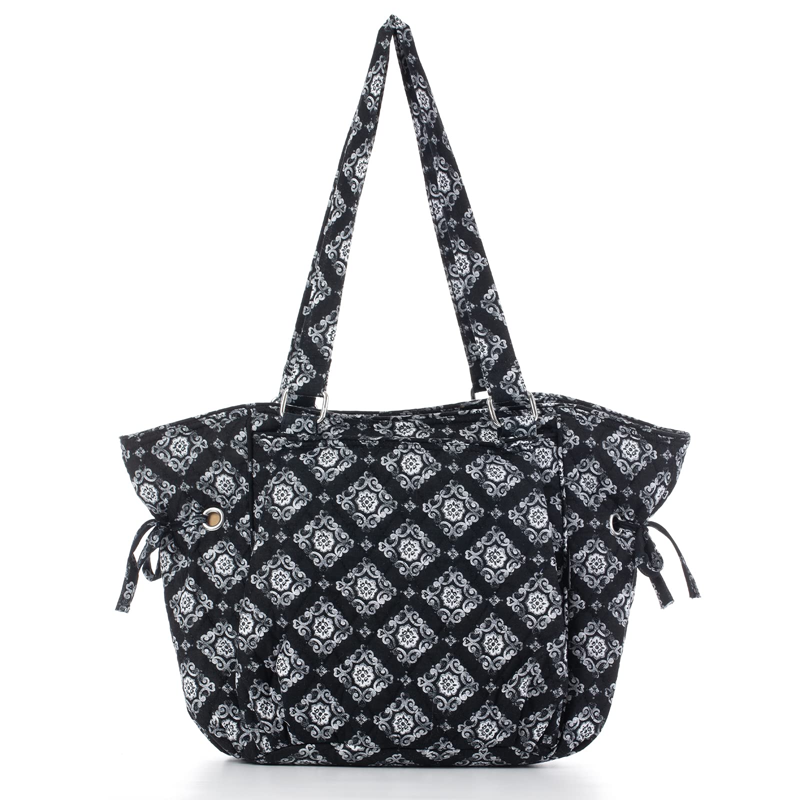 Magou Quilted Tote Bag for Women Signature Cotton Shoulder Bag Lightweight Handbag for Shopping Workout
