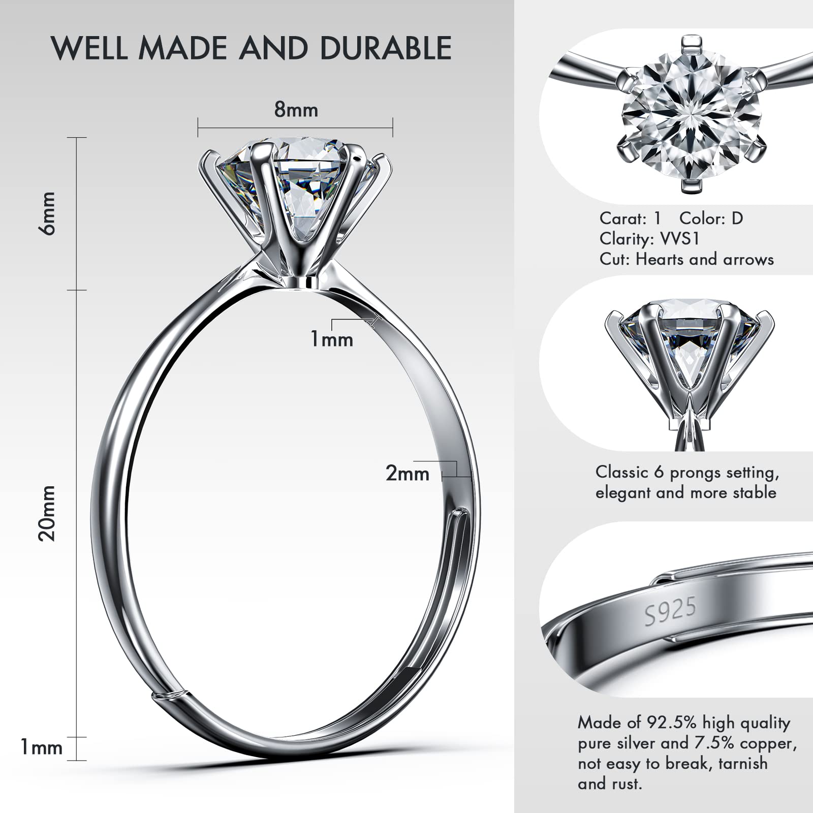 Mangotek Moissanite Rings for Woman 1 CT