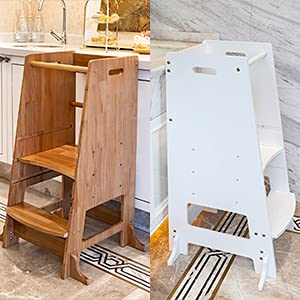 Kinbor Baby Kids Step Stool Kids Learning Stool Kids Kitchen Step Stool with Safety Rail-Solid Wood Construction. Perfect for Toddlers and Older
