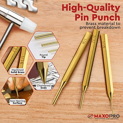 Premium Brass Punch Set β 8 Pcs Professional Brass Drive Pin Punch Set - Non-marring Brass Punch Set for Gunsmithing - Assorted Gun Punch Set for Watch Repair Jewelry and Craft β By Maxopro