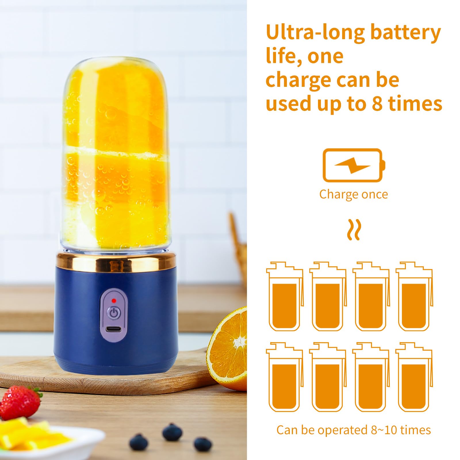 Portable Blender, 20 Oz Mini Personal Size Blender for Shakes and Smoothies with 6 Blades, Rechargable Blender, 4000mAh Electric Blender for Kitchen, Home, Travel, Outdoor(Blue)