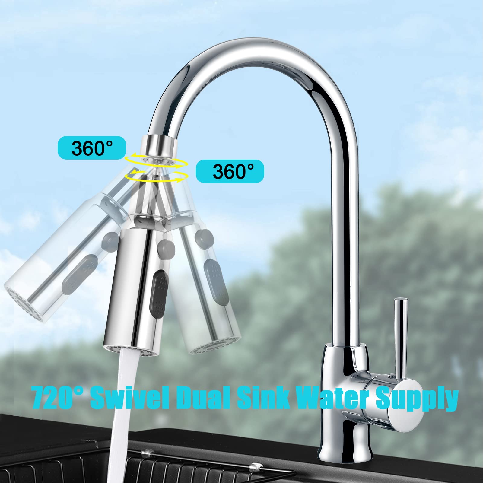 KOZR Kitchen Faucet Spray Head,3-Function Faucet Adapter,720 °Swivel Faucet Extender for Kitchen Faucet Head Replacement
