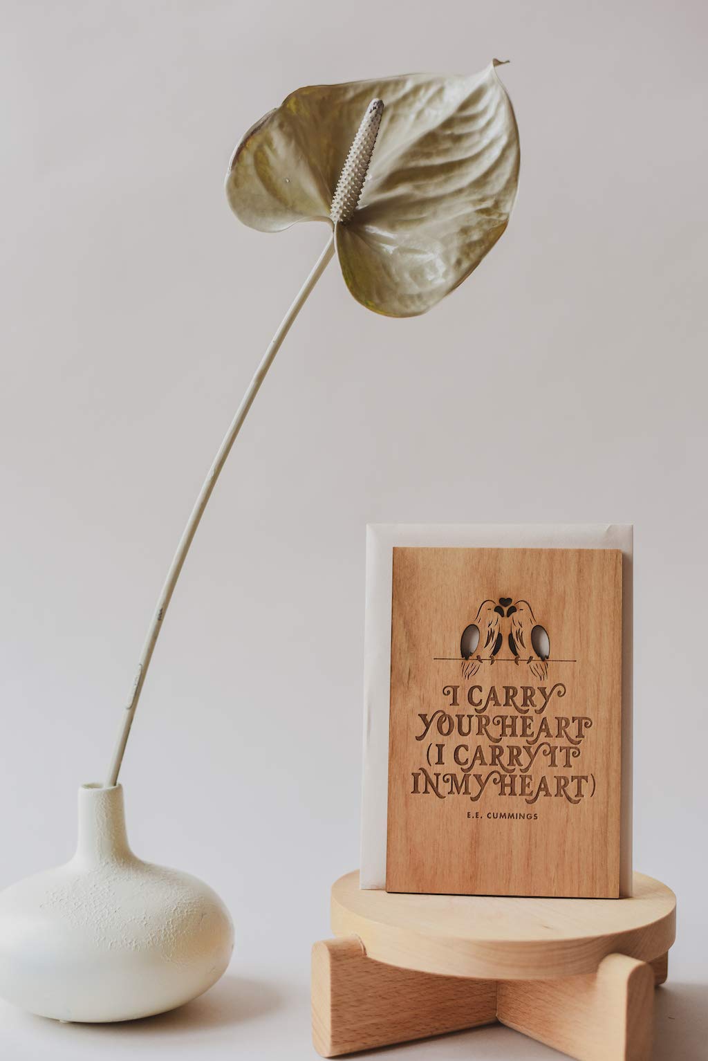 I Carry Your Heart Lovebirds E.E. Cummings Wood Card [Handmade Gifts, Anniversary, Wedding, Birthday, Just Because]
