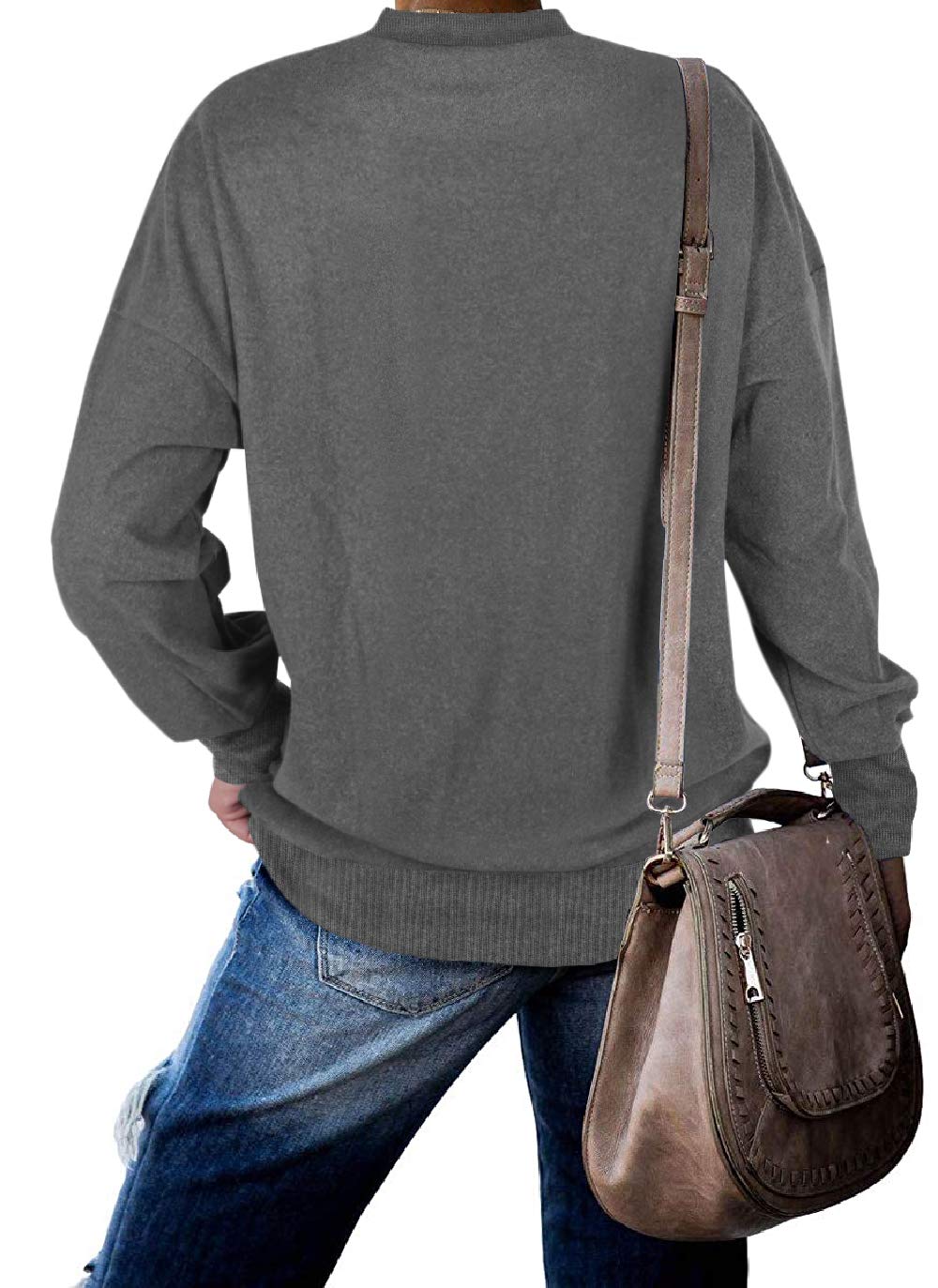 Jescakoo Crewneck Sweatshirt Women Casual Oversized Tops Pullover Winter Grey L