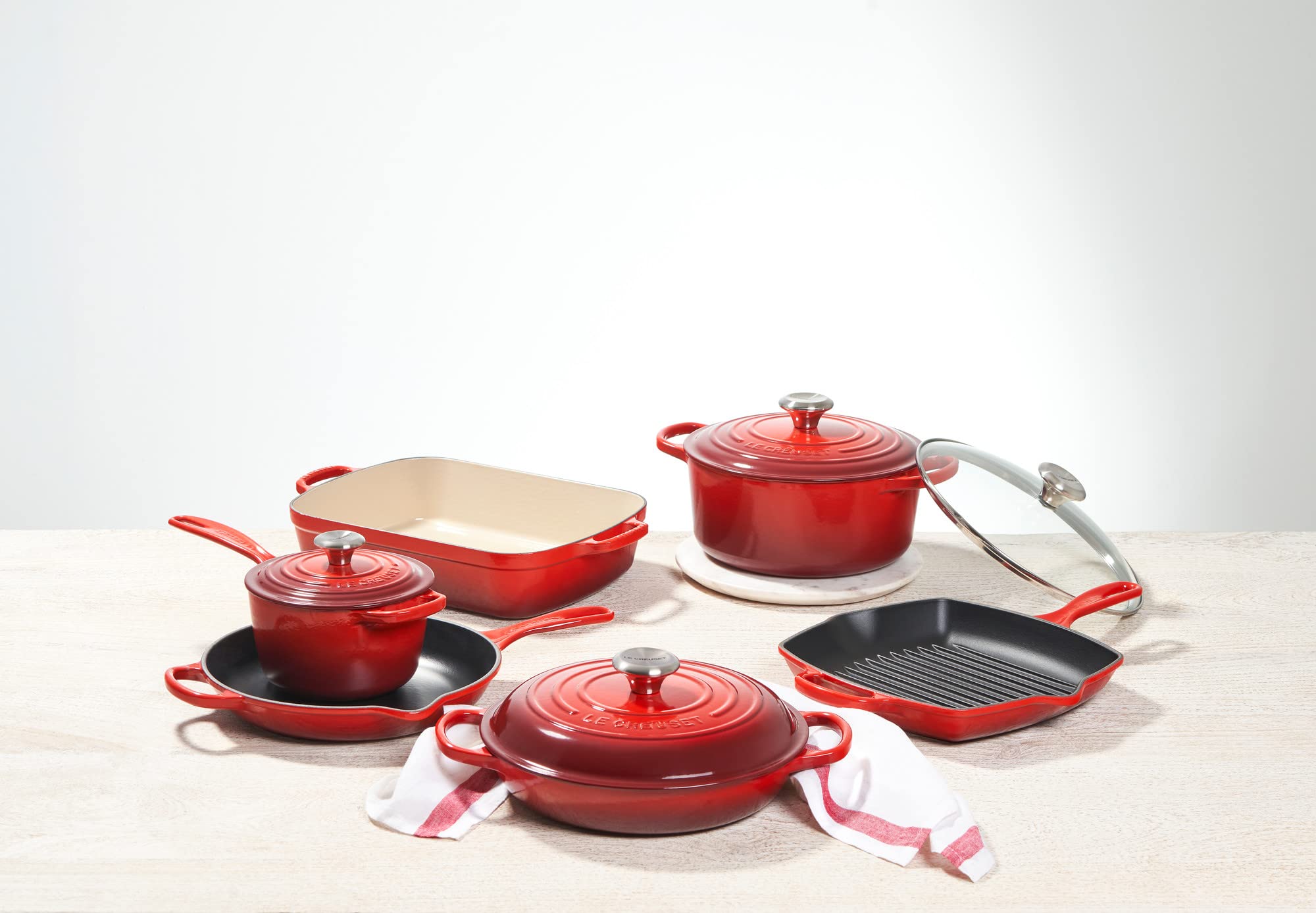 Le Creuset Signature Enameled Cast-Iron Cookware Set, 10-Piece, Cerise