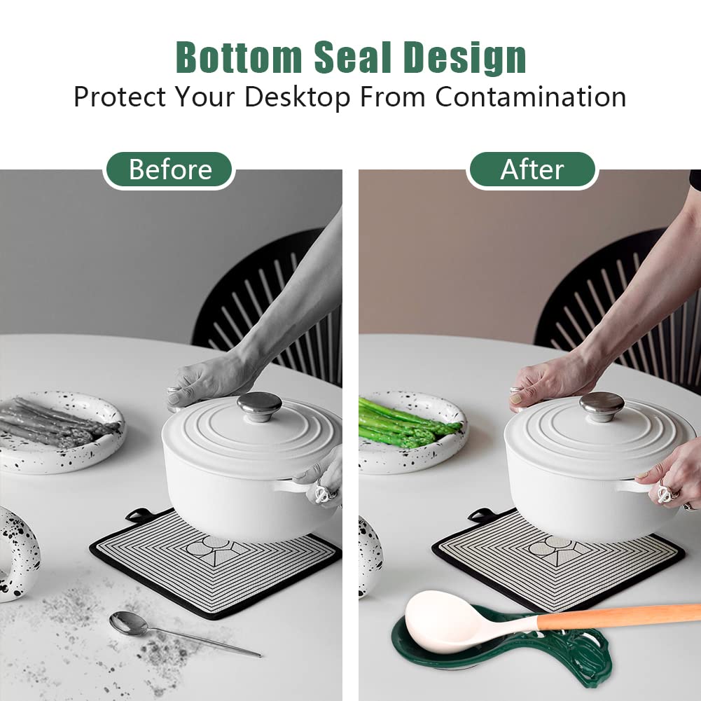MINLUFUL Spoon Rest Holder for Stove Top, Sturdy and Unbreakable Cast Iron Spoon Rest Ladle Holder for Kitchen Counter, Keep Stovetop Countertop Clean, Pumpkin Green