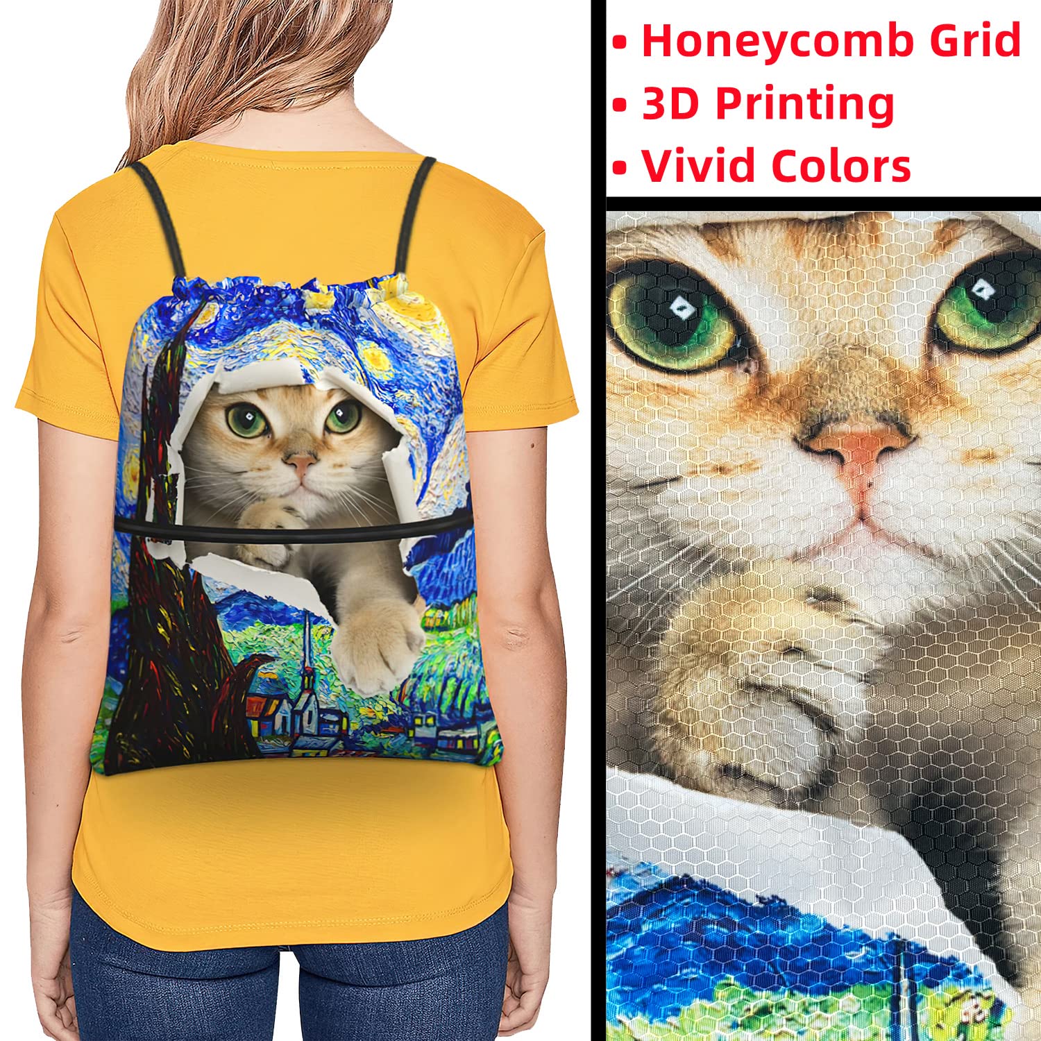 Lyiukz Hippie Mandala Drawstring Backpack Double Sided 3D Print Waterproof Sports Bag Gym Yoga By Bag