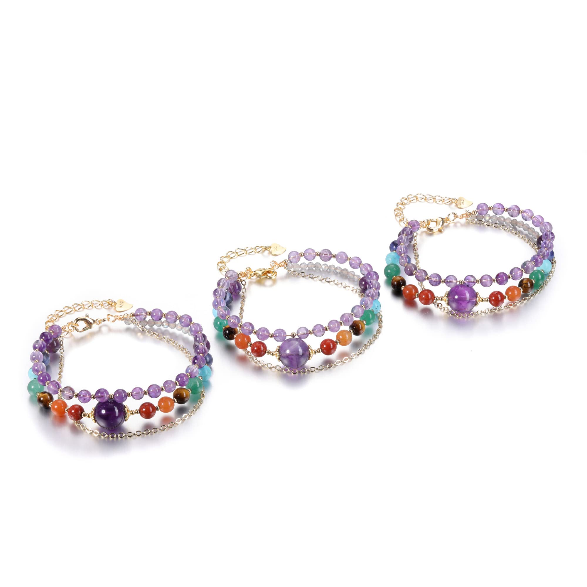 MANIFO 7 Chakra Healing Crystal Stone Bracelet Amethyst Crystals Gemstones Bead Link Bracelets Jewelry for Women