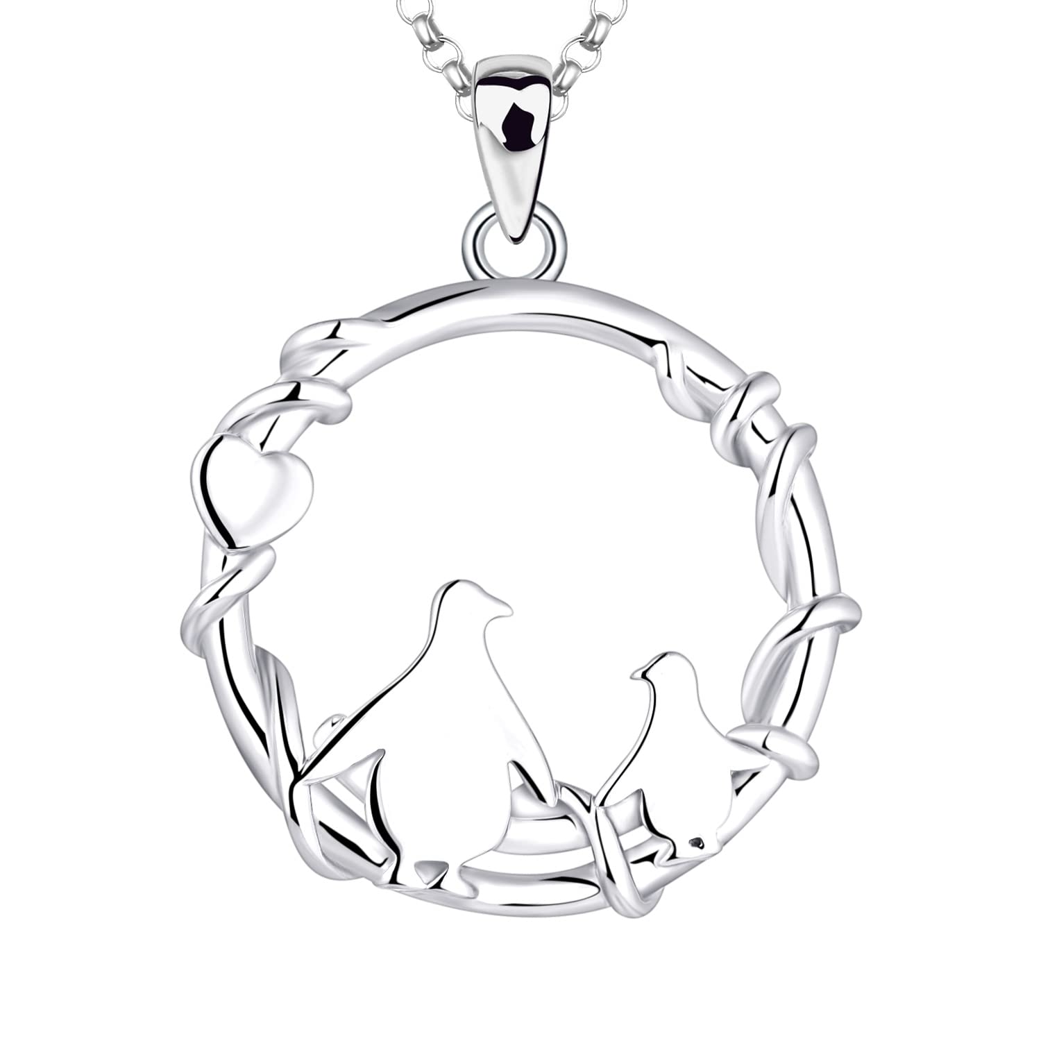 JO WISDOM 925 Sterling Silver Cubic Zirconia Penguin Pendant Necklace,18+2" Extender