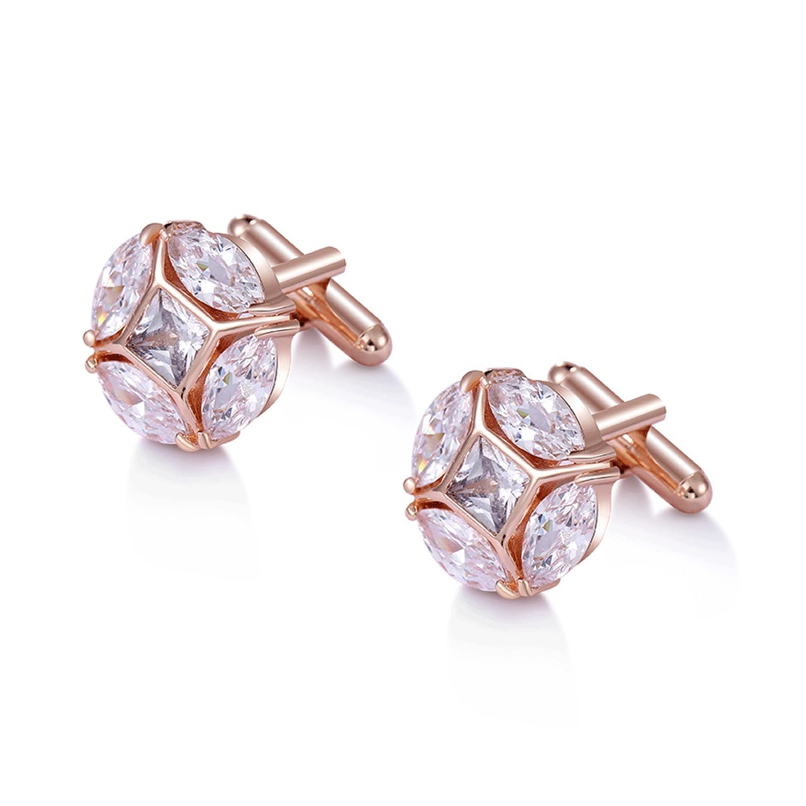 Men's Marquise Cut Cubic Crystal Round Cufflinks Crystal Rhinestone Shirt Cuff Button Studs Men (Color : A, Size