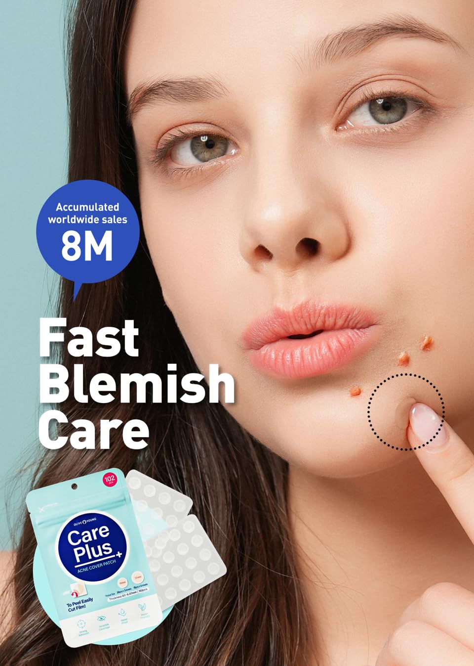 OLIVE YOUNG Care Plus Spot Patch 1 Pack | Hydrocolloid Acne Korean Spot Patch to Cover Zits, Pimples and Blemishes, for Troubled Skin and Face (102 Count - 10mm*72ea + 12mm*30ea)