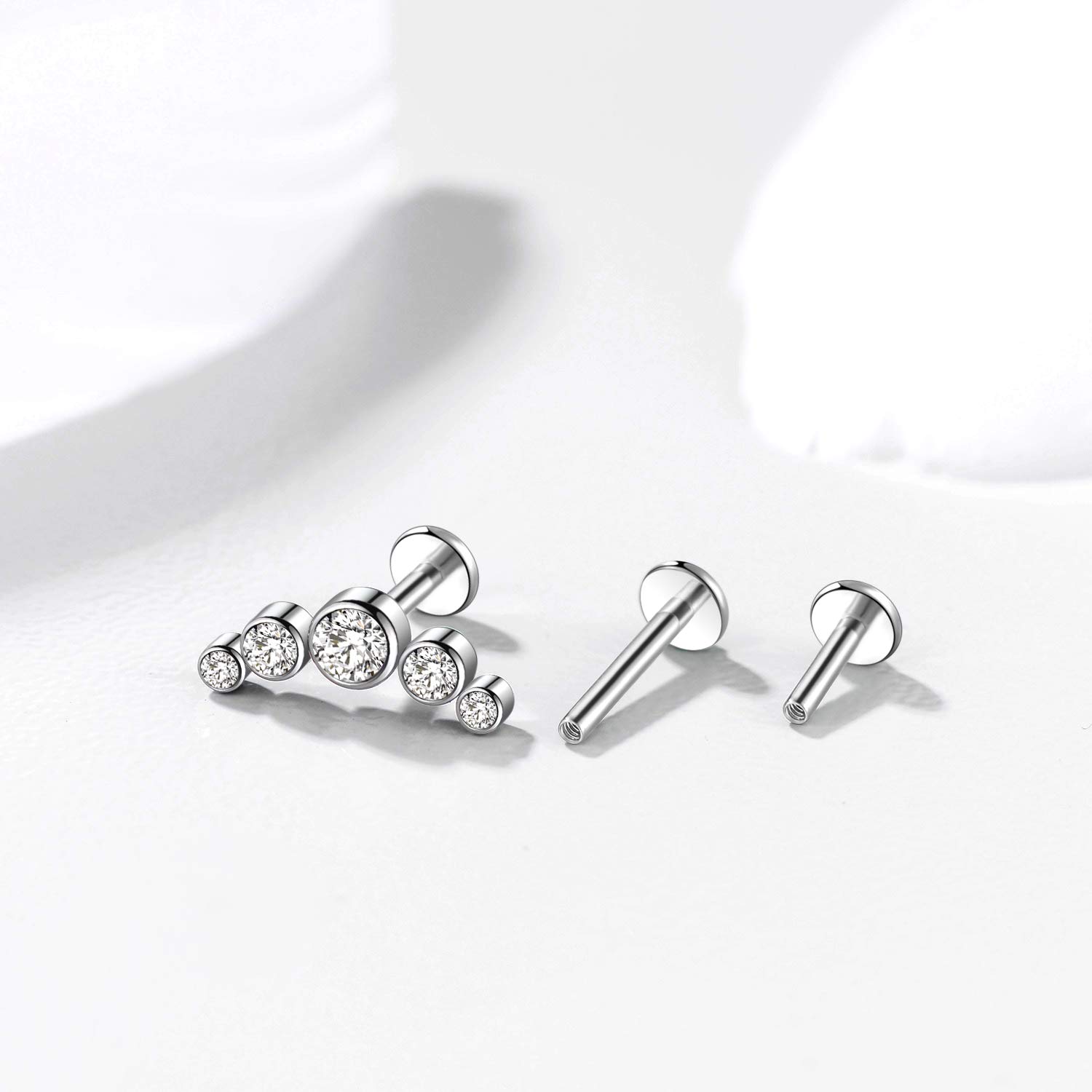 KaseStyle G23 Titanium Labret Studs 16G Internal Threaded Helix Cartilage Tragus Conch Earring Monroe Cluster Piercing Jewelry (C: 1 pcs silver)