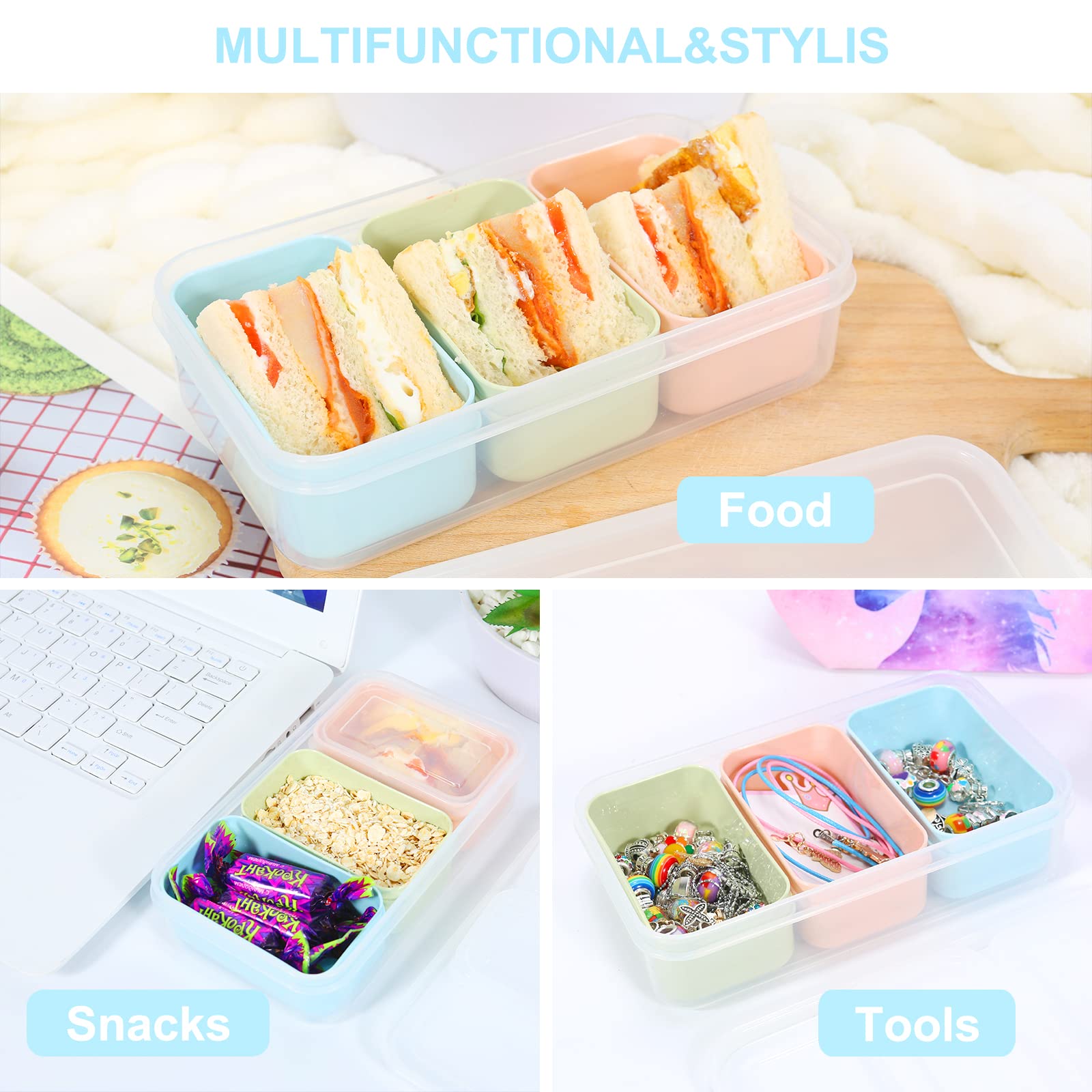 Maizsur 4 Compartment Bento Lunch Box for Kids,Food Storage Containers with Lids,Portion control containers,Salad Dressing and Condiment Containers,Microwave, Dishwasher, and Freezer Safe