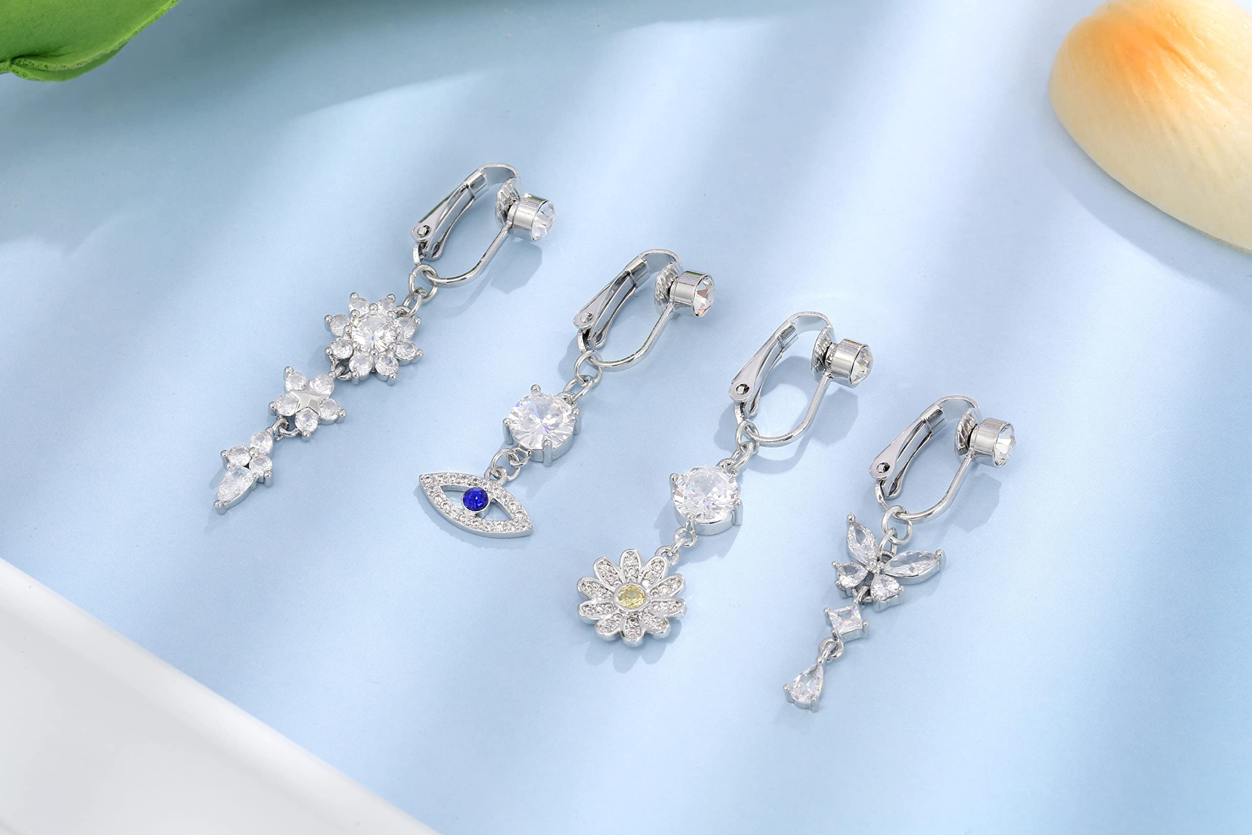 LYLYMIMI Fake Belly Ring Piercing Clip On Belly Button Rings for Women with Cute Snake Butterfly Opal Elements Non Piercing Jewelry Silver