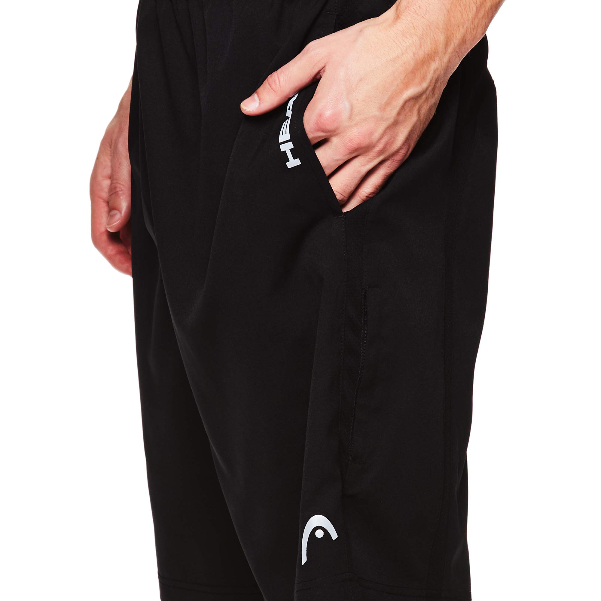 HEAD Men's Break Point Mesh Insert Workout Gym & Running Shorts w/ Elastic Waistband & Drawstring - Break Black, Large