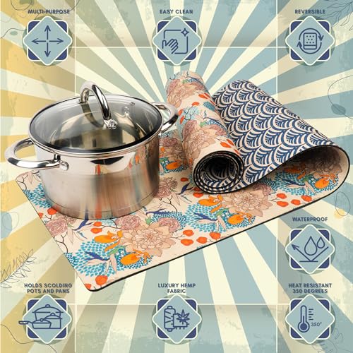 Long Dining Table Runner for Kitchen - Table Decor Trivet That Fits Farmhouse, Rustic and Boho Energy - Waterproof - Heat Resistant 350F - Handles Hot Dishes, Plates & Pots
