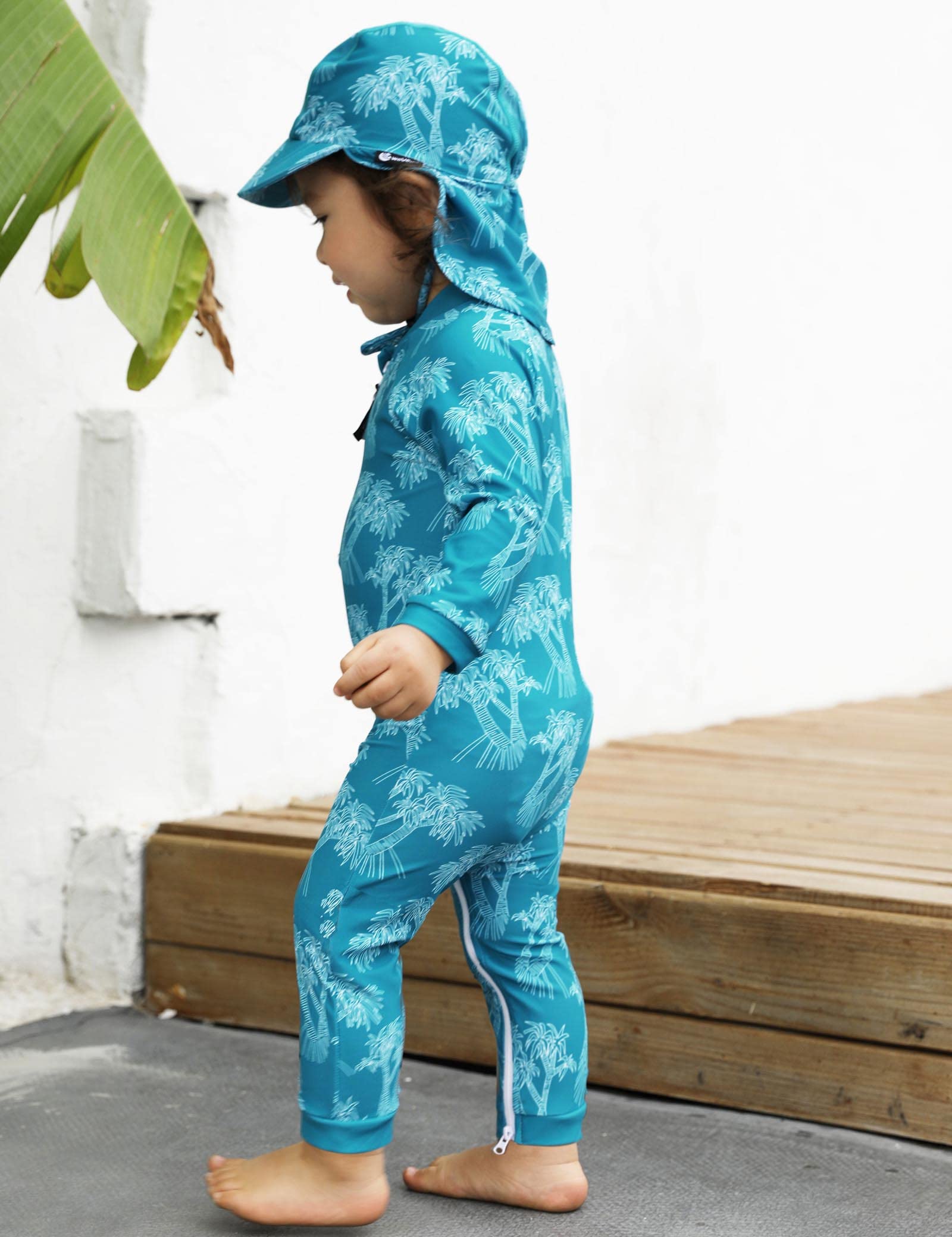 Nytabbe Baby Swimsuit Boy with Hat 6-12 Months Long Sleeve One Piece Full Body Rash Guard Easy Diaper Change UPF 50+ Sun Protection