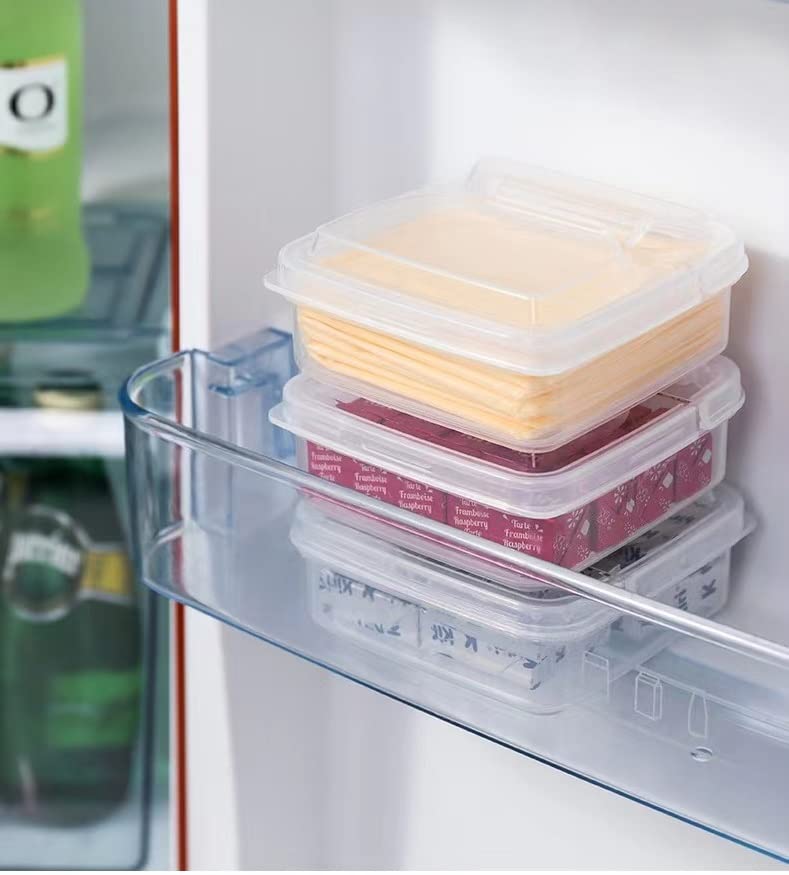 MASINIES Slice Cheese Container for Fridge Ham Sausage Slice Storage Box, Vegetable and Fruit Fresh-Keeping Box, Portable Leakproof Clear Cheese Organiser with Flip Lid