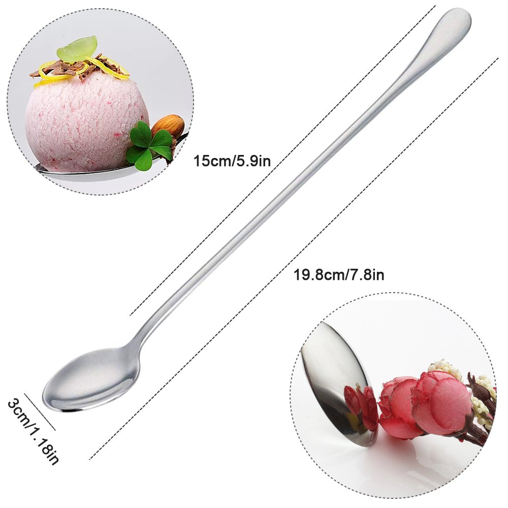 Long Handle Stirring Spoon, DaKuan Set of 10 Stainless Steel Mixing Spoon for Iced Tea, Coffee, Cocktail, Milkshake, Cold Drink