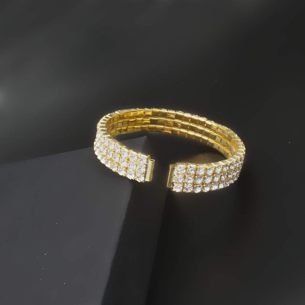JSEA S9-Womens Rhinestones Wide Cuff Bracelet Bangles Silver and Gold Tone Wedding Party Jewelry