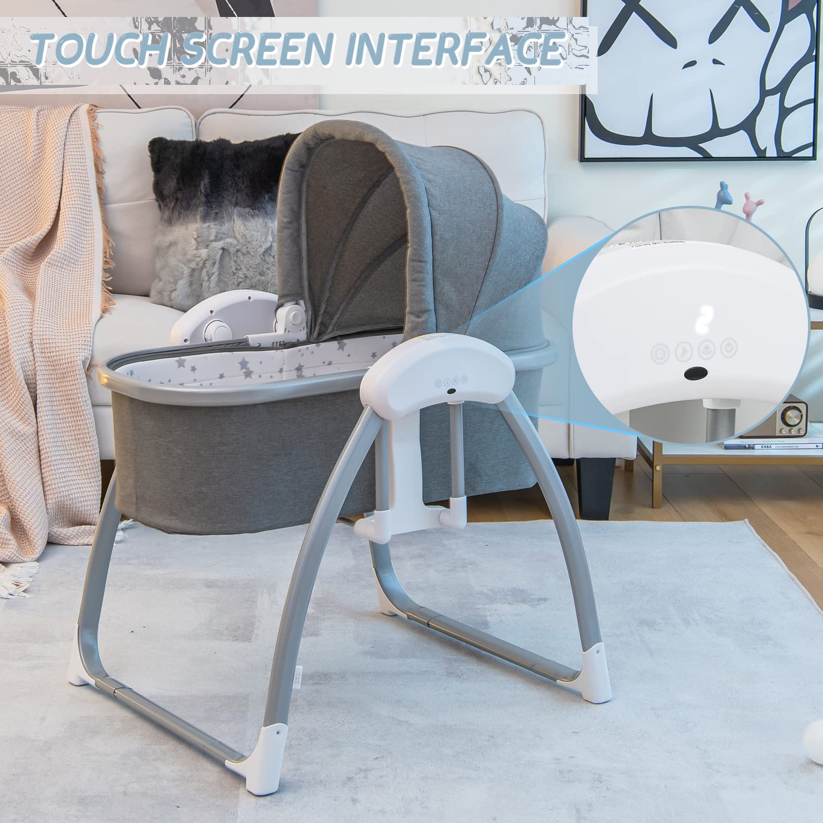 INFANS 2 in 1 Smart Electric Baby Rocking Bassinet, Automatic Bedside Crib for Infants, Sleeper Cradle with Remote Control 5 Speed Natural Sway Timing Function 12 Preset Lullabies for Newborn
