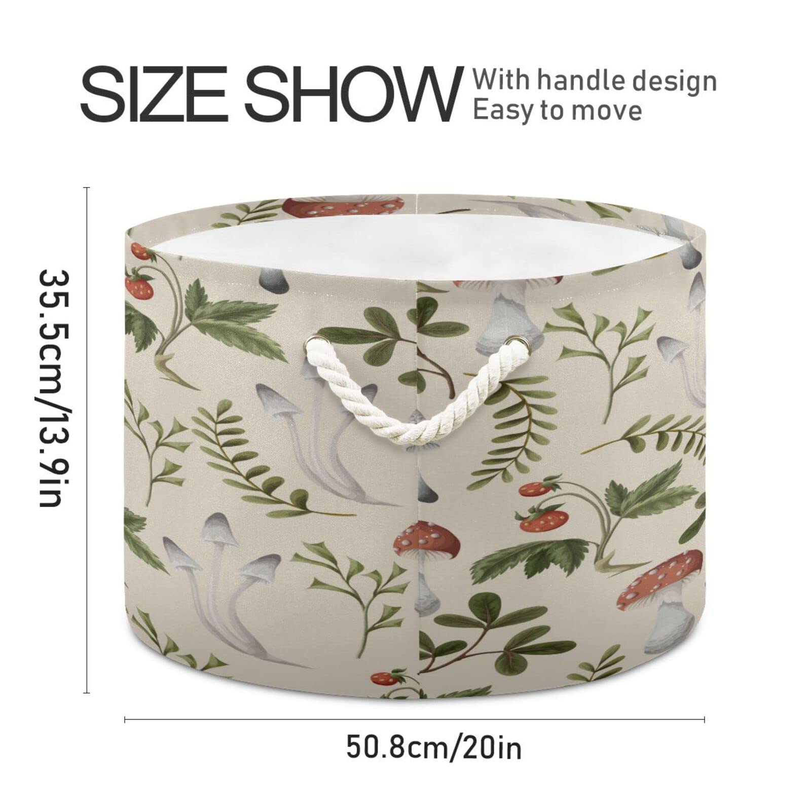 Kigai Cotton Rope Basket Mushroom Pattern Large Storage Basket for Toys Blanket Baby Laundry Basket for Nursery, Closet, Bedroom, Home Organization