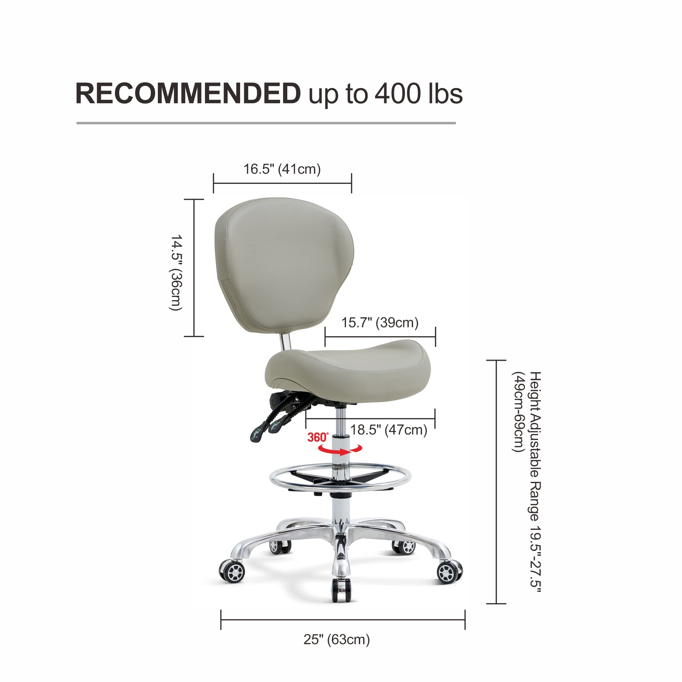 Kastele Ergonomic Home Office Desk Chair - Swivel Adjustable Comfortable Task Chair with Lumbar Support, Foot Ring and Rolling casters for managerial, Executive, Drafting,Computer, Grey