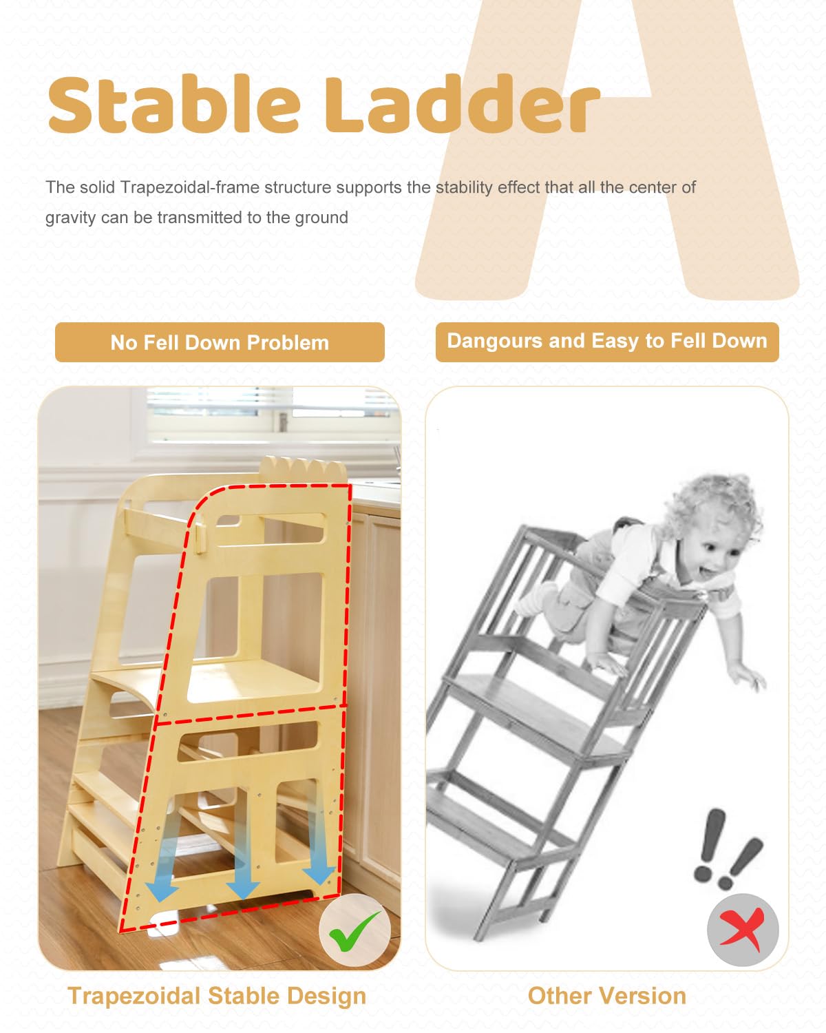 Lauon Step Stools for Kids, Adjustable Height Toddler Montessori Wooden Tower - Safe Anti-Drop Kitchen Stool Helper, Standing Tower for Bathroom & Counter
