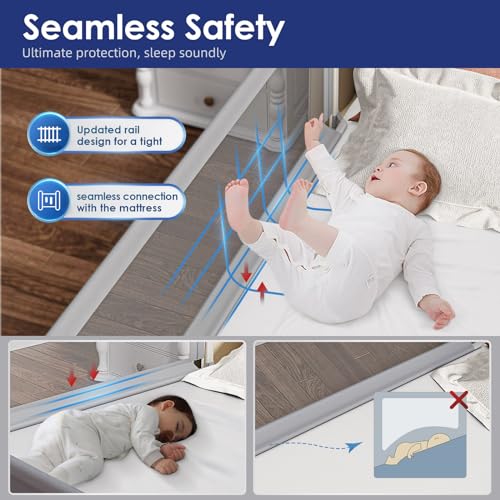 Ixdregan Bed Rail for Toddlers - Double Side Lift and Adjustable Height Bed Rails for Queen Bed, Safe & Nature Fiber Material Washable, Fits for Full-Size Bed Rail for Baby (Grey, 1 Piece, 78.7ββ)