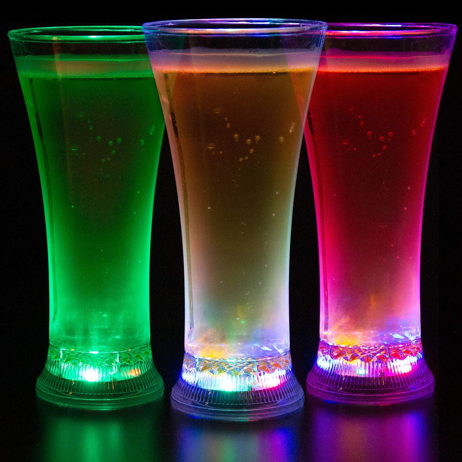 Liquid Activated Multicolor LED Pilsner Glasses ~ Fun Light Up Beer Glasses - 13 oz. - Set of 4