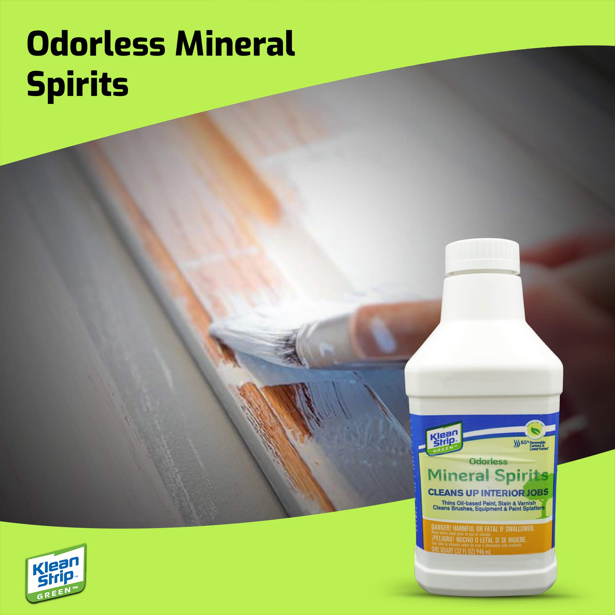 Klean Strip Green Odorless Mineral Spirits - Acrylic Paint Brush Cleaner- Clean Artistic Equipment - Thins Oil Based Paint - Available with Premium Quality Centaurus AZ Gloves-1 QT