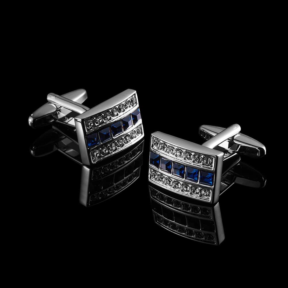 Men's Shirt Cufflinks Metal Silver Cufflinks with Diamond Inlaid Men's Formal Cuffs, Sleeve Studs, French Shirt Studs