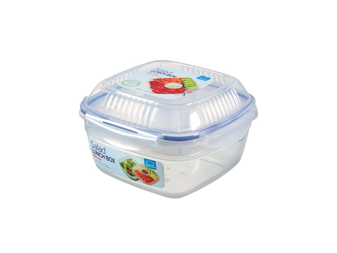 Lock & Lock Easy Essentials Food Storage Salad Bowl Container with Tray, 54-Ounce - Clear